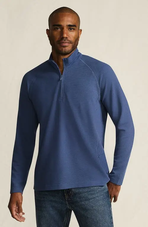 LANDS' END Long Sleeve Waffle Quarter Zip - Light Indigo Blue