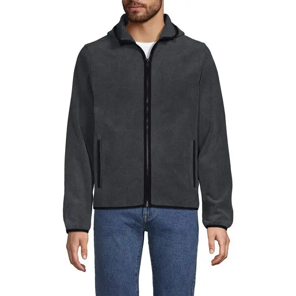 LANDS' END Anyweather Fleece Hooded Full Zip Jacket - Dark Charcoal Heather