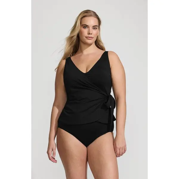 LANDS' END Dd-cup Side Tie Tankini Top - Black