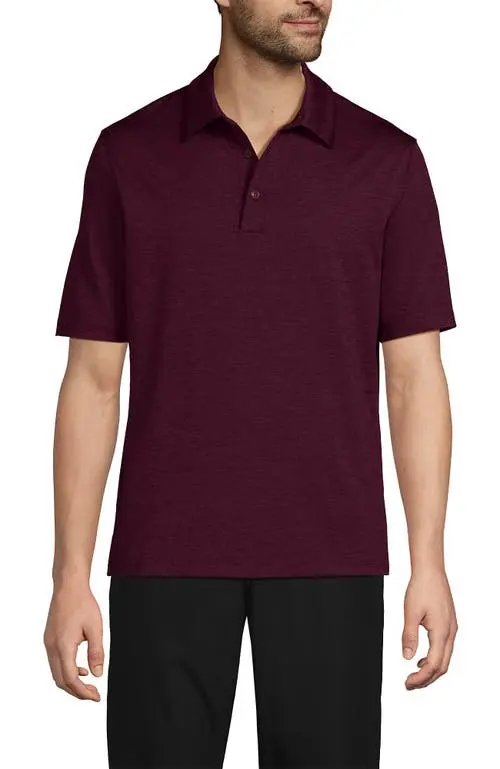 LANDS' END Short Sleeve Space Dye Polo Shirt - Burgundy Space Dye
