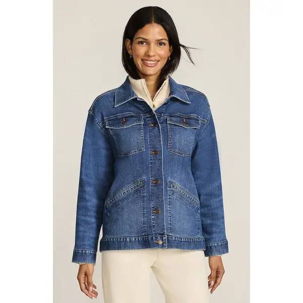 LANDS' END Oversized Denim Trucker Jacket - Indigo Tide Blue