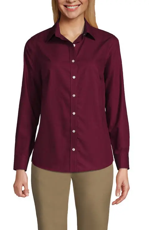 LANDS' END Tall Long Sleeve No Iron Broadcloth Shirt - Burgundy