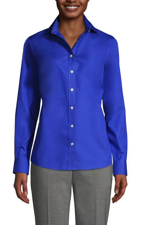 LANDS' END Tall Long Sleeve No Iron Broadcloth Shirt - Dark Cobalt Blue