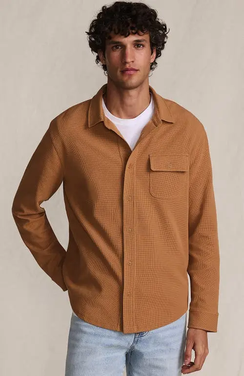 LANDS' END Long Sleeve Knit Workwear Waffle Shirt - Butter Brown
