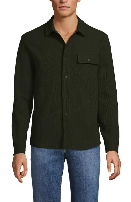 LANDS' END Long Sleeve Knit Workwear Waffle Shirt - Havana Brown