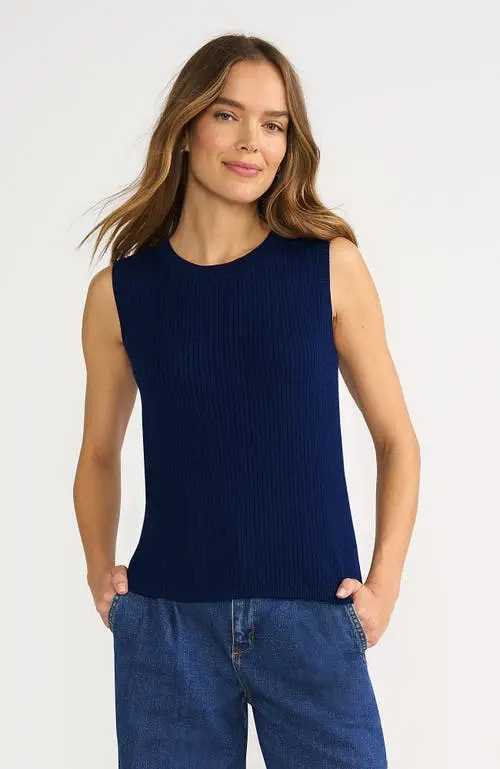 LANDS' END Fine Gauge Baby Cable Crew Neck Sleeveless Sweater - Deep Sea Navy