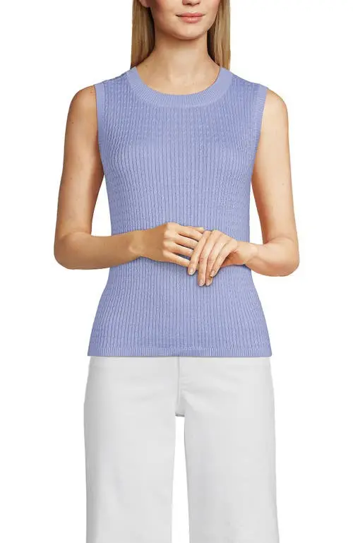 LANDS' END Fine Gauge Baby Cable Crew Neck Sleeveless Sweater - Light Periwinkle