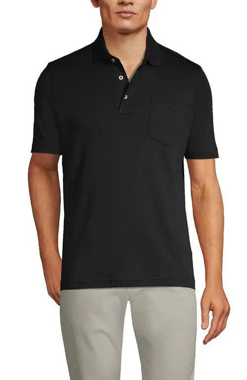 LANDS' END Short Sleeve Cotton Supima Polo Shirt With Pocket - Black