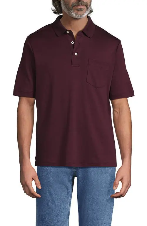 LANDS' END Short Sleeve Cotton Supima Polo Shirt With Pocket - Lush Burgundy