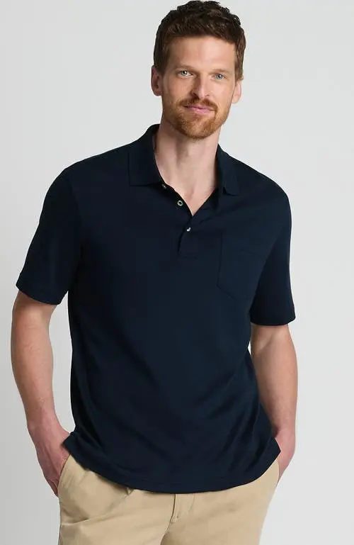 LANDS' END Short Sleeve Cotton Supima Polo Shirt With Pocket - Radiant Navy