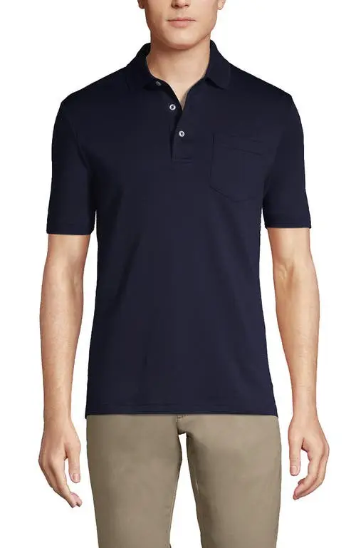LANDS' END Short Sleeve Cotton Supima Polo Shirt With Pocket - Radiant Navy