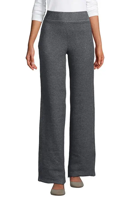 LANDS' END Serious Sweats High Rise Fleece Lined Straight Leg Pants - Charcoal Heather