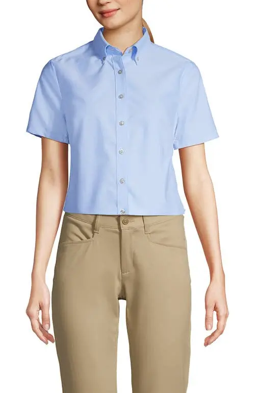 LANDS' END School Uniform Short Sleeve Oxford Dress Shirt - Blue
