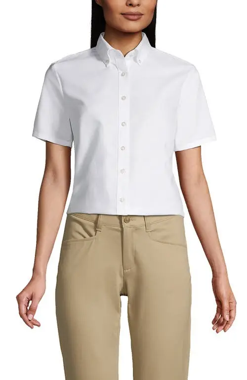 LANDS' END School Uniform Short Sleeve Oxford Dress Shirt - White