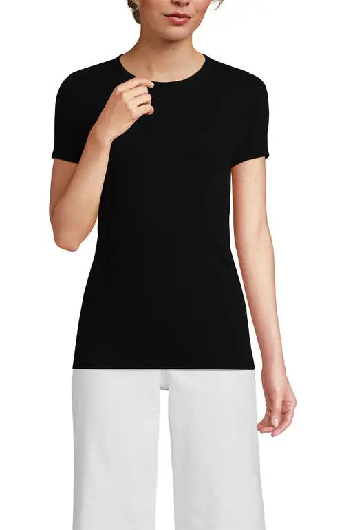 LANDS' END Cotton Rib T-shirt - Black
