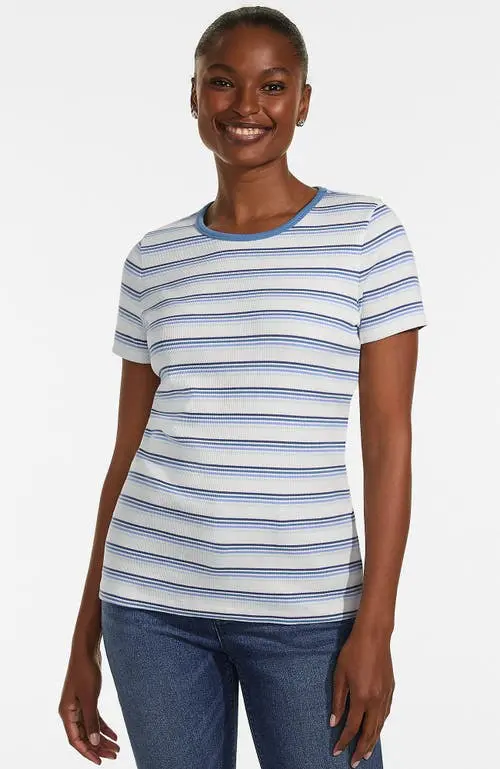 LANDS' END Cotton Rib T-shirt - Ivory/teal Blue Multi Stripe
