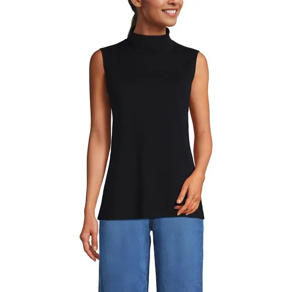 LANDS' END Fine Gauge Sleeveless Mock Sweater - Black