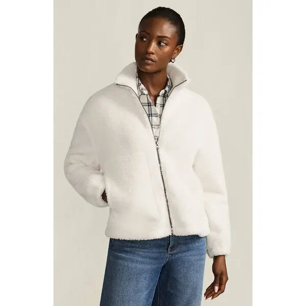 LANDS' END Shearling Zip Front Fleece Jacket - Ivory