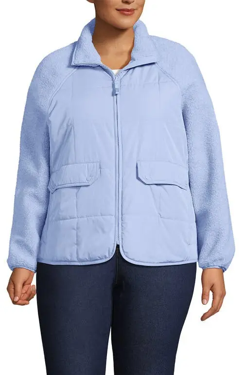 LANDS' END Mixed Media High Pile Fleece Jacket - Light Cornflower
