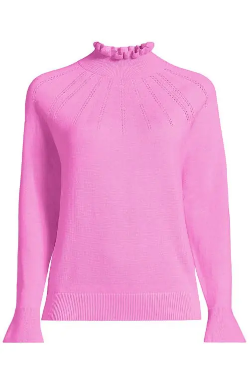 LANDS' END Cotton Pointelle Turtleneck Sweater - Aster Pink