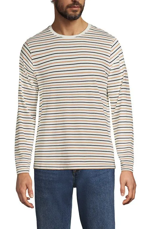 LANDS' END Long Sleeve Cotton Supima Tee - Ivory/maple Toffee Stripe
