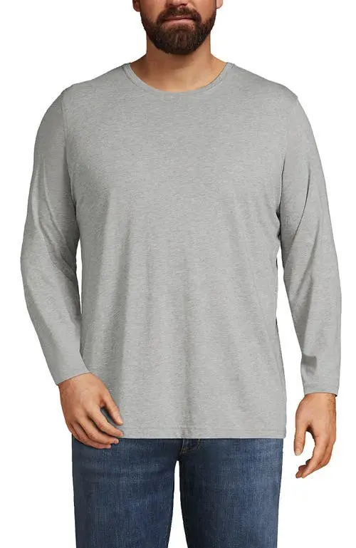 LANDS' END Long Sleeve Cotton Supima Tee - Light Gray Heather