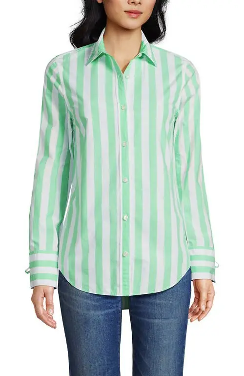 LANDS' END Poplin Tie Sleeve Shirt - Wintergreen/white Stripe