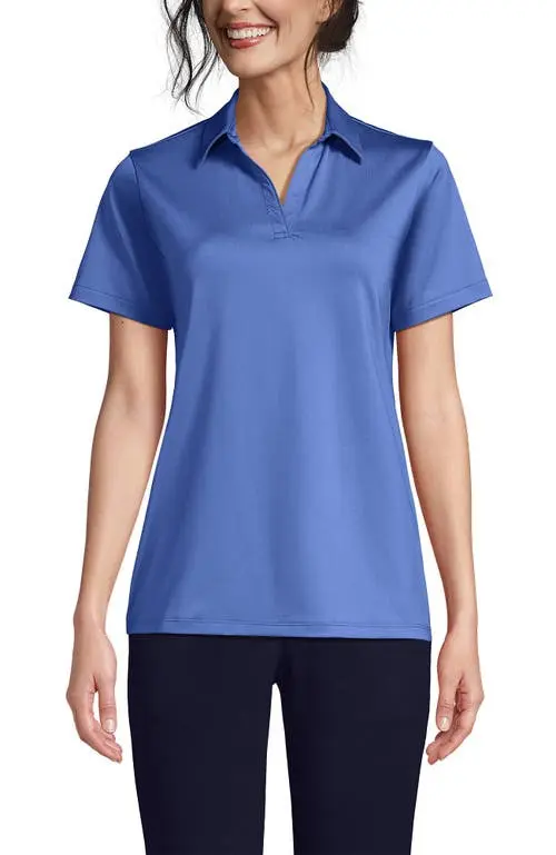 LANDS' END Short Sleeve Rapid Dry Sport Neck Polo Shirt - True Blue