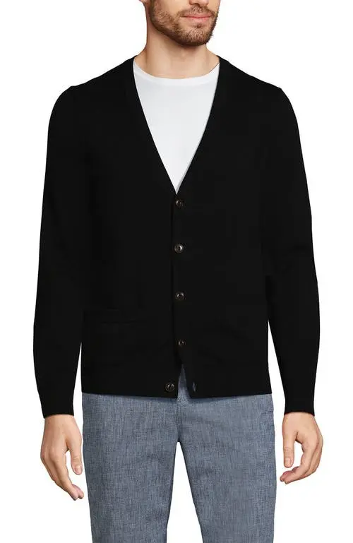 LANDS' END Fine Gauge Cotton Cardigan - Black
