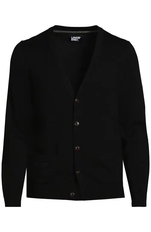 LANDS' END Fine Gauge Cotton Cardigan - Black