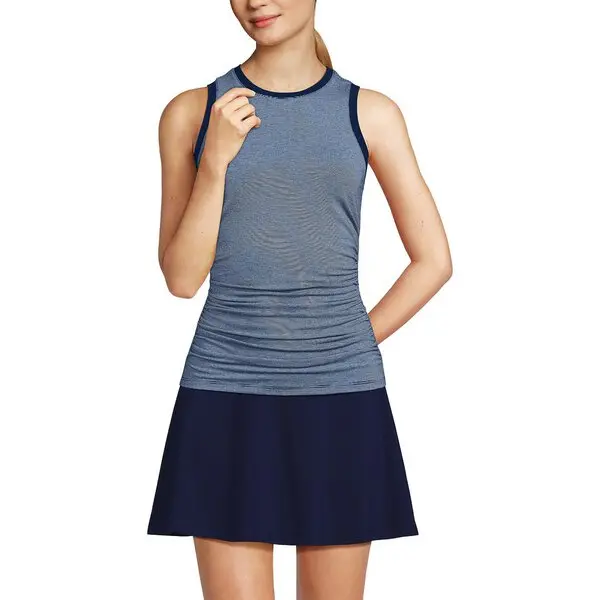 LANDS' END Sleeveless Power Performance Fitted Tank - Deep Sea Navy Pinstripe