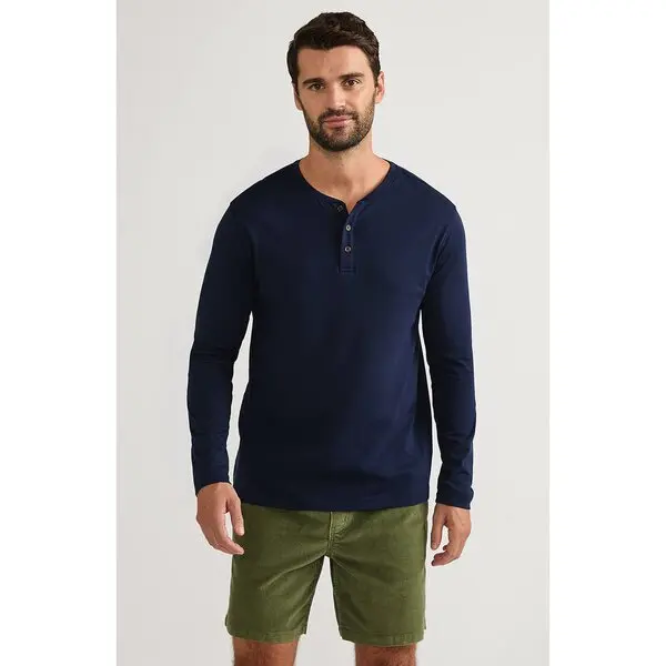 LANDS' END Long Sleeve Cotton Supima Henley - Radiant Navy