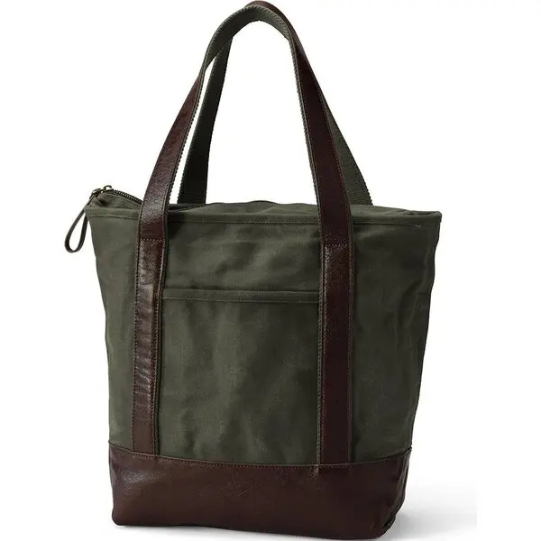 LANDS' END Waxed Canvas Tote Bag - Olive Green