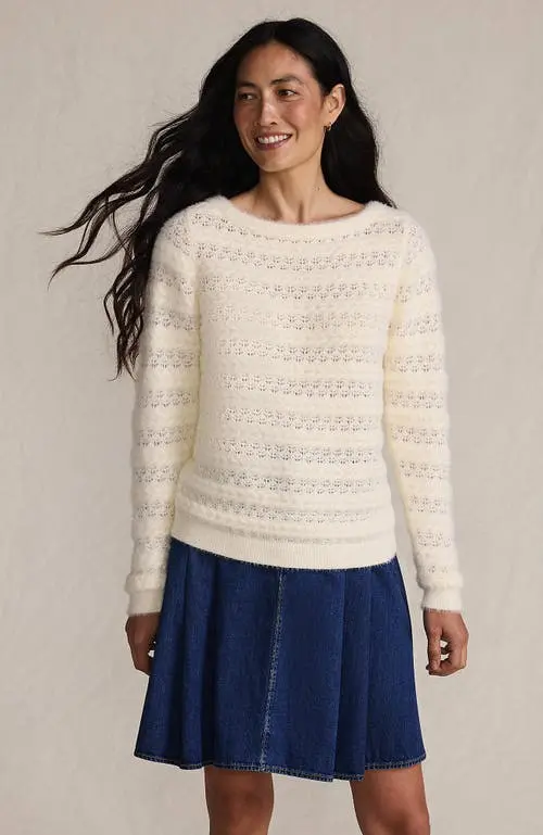 LANDS' END Fuzzy Eyelash Cable Boatneck Sweater - Fresh Ivory