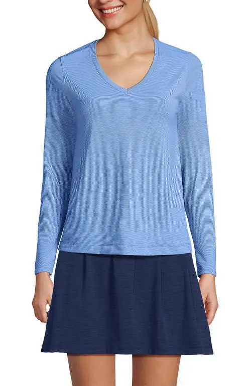 LANDS' END Power Performance Long Sleeve Top - Vista Blue Pinstripe
