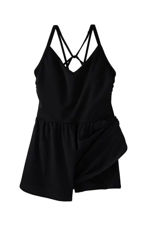 LANDS' END Tugless Strappy X-back Romper Swimsuit
