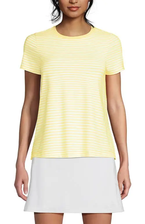 LANDS' END Power Performance Short Sleeve Crewneck Tee - Pale Yellow/white Mini Stripe