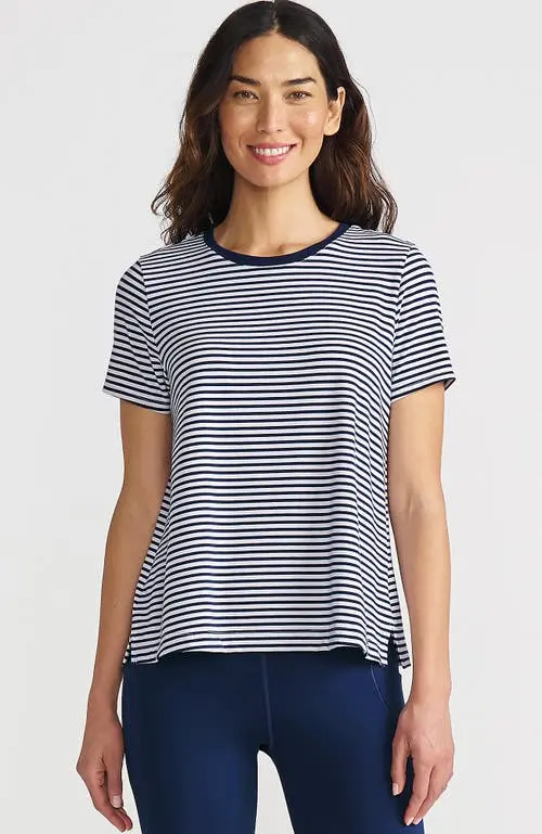 LANDS' END Power Performance Short Sleeve Crewneck Tee - White/deep Sea Mini Stripe