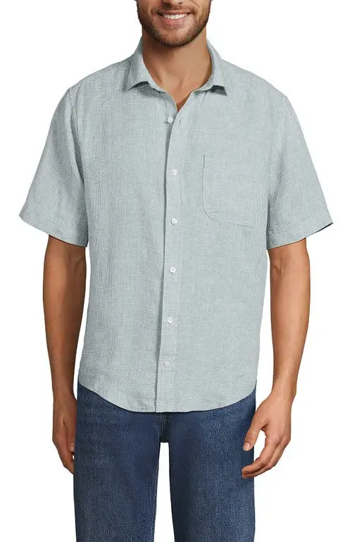 LANDS' END Traditional Fit Short Sleeve Linen Shirt - Pale Eucalyptus