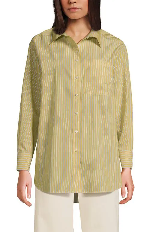 LANDS' END Poplin Extra Long Tunic - Goldenrod/blue Stripe