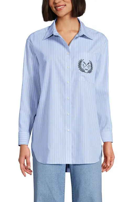 LANDS' END Poplin Extra Long Tunic - Le Crest/blue Stripe