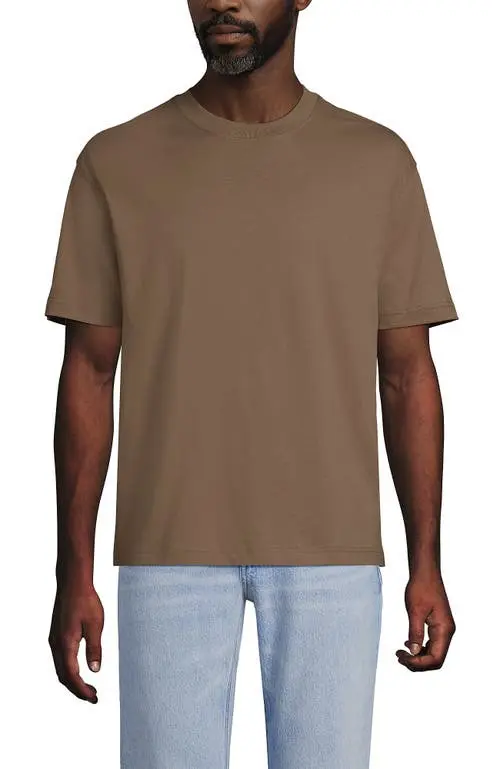 LANDS' END Short Sleeve Super-t Crew Relaxed Fit Tee - Dark Jute Brown