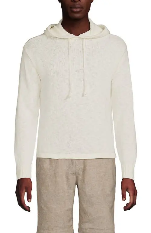 LANDS' END Textural Slub Hoodie Sweater - Ivory