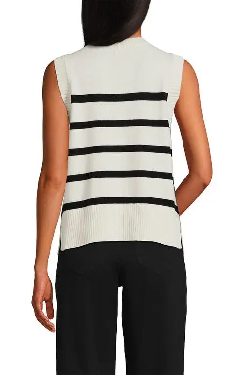 LANDS' END Drifter Cotton Crew Neck Vest - Ivory/black Breton Stripe