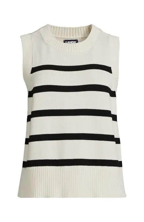 LANDS' END Drifter Cotton Crew Neck Vest - Ivory/black Breton Stripe