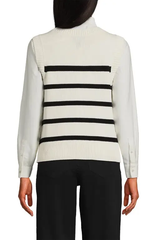 LANDS' END Drifter Cotton Crew Neck Vest - Ivory/black Breton Stripe
