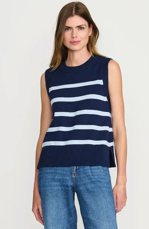 LANDS' END Drifter Cotton Easy Crew Neck Vest Sweater - Navy/soft Blue Breton Stripe