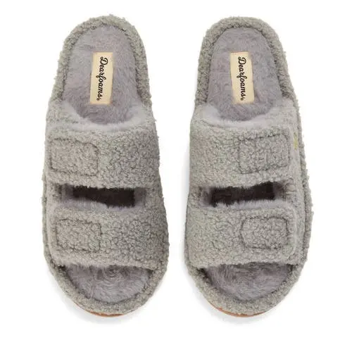 DEARFOAMS Regina Teddy Double Band Slide Slipper - Sleet