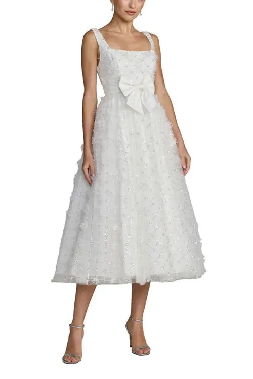 Mac Duggal Embellished Tulle Midi Dress With Bow