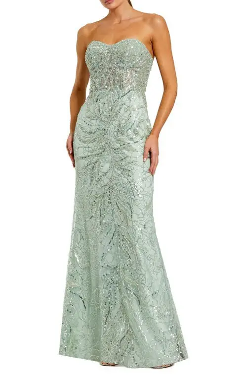 Mac Duggal Strapless Rhinestone Embellished Trumpet Gown